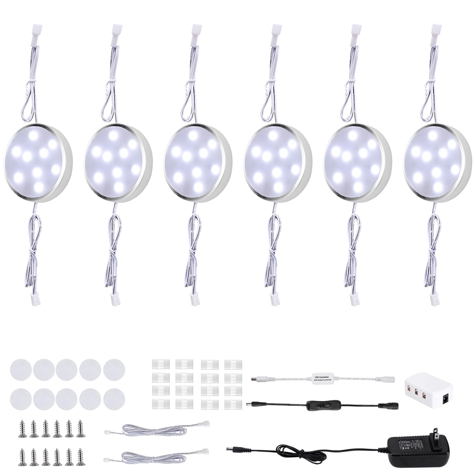 LED Under Cabinet Lighting Kit,6 Pack Linkable Puck Lights with Touch ...
