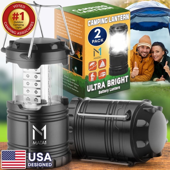 Mata1 Collapsible LED Camping Lantern, 2 Pack, Emergency Light, Black ...