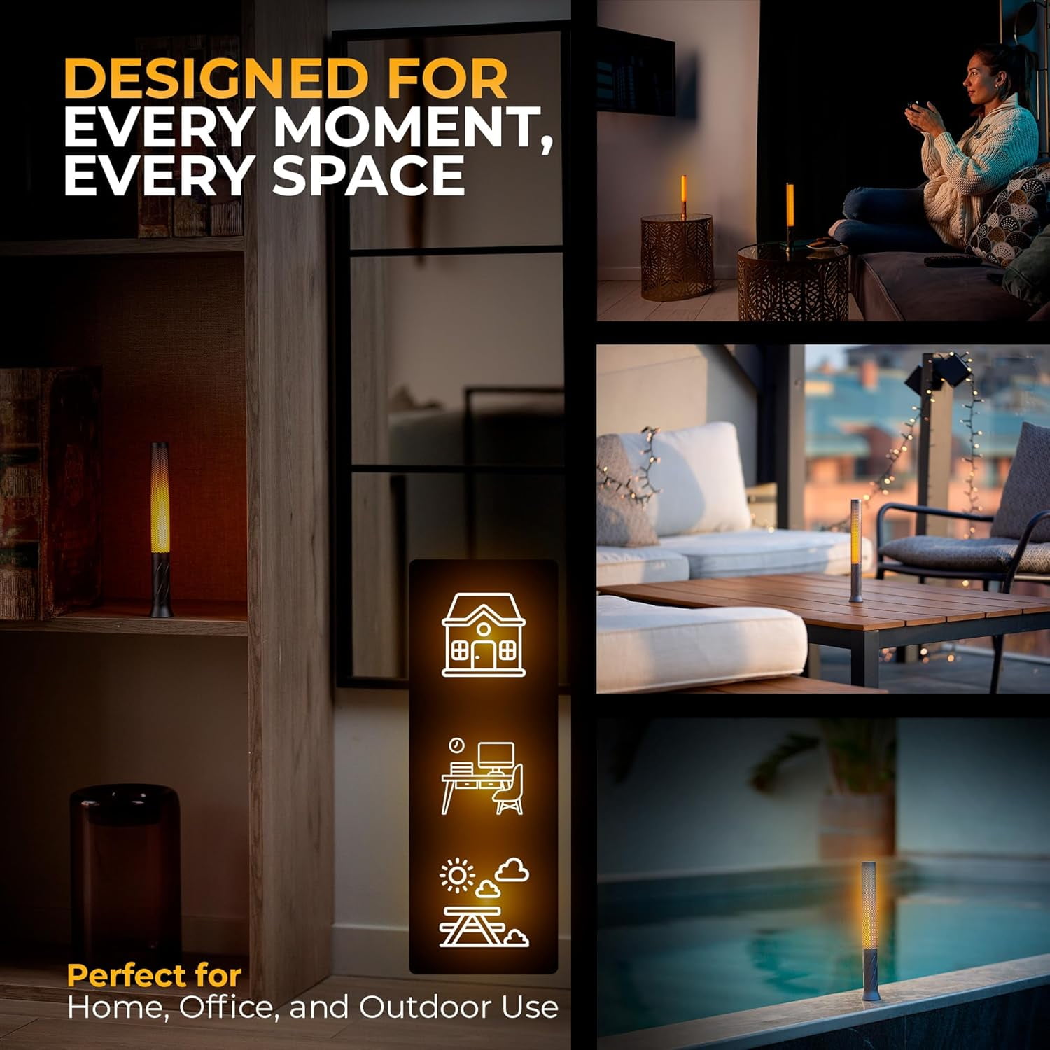 LED Candle Light, Cordless Table Lamps, Bedside Lamps w/2 Modes ...