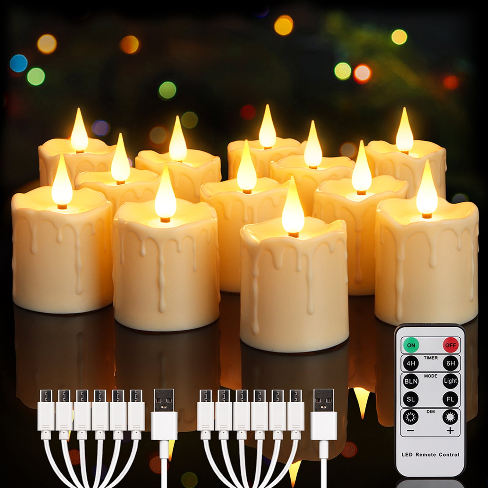 LED Candles Lights, 12 Pack Rechargeable Flickering Flameless Tea ...