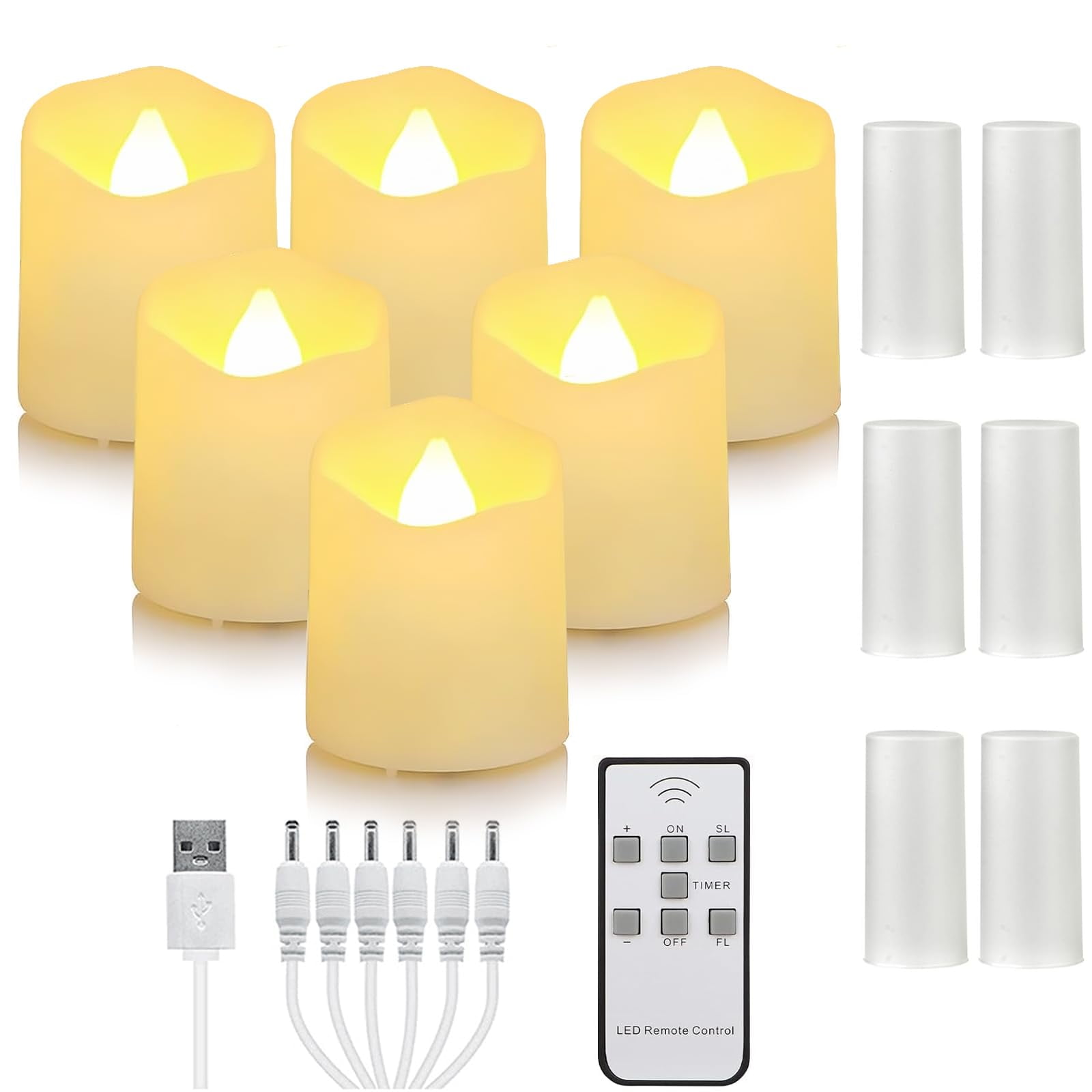 LED Candles Lights, 6 Pack Rechargeable Flameless Votive Candles with ...