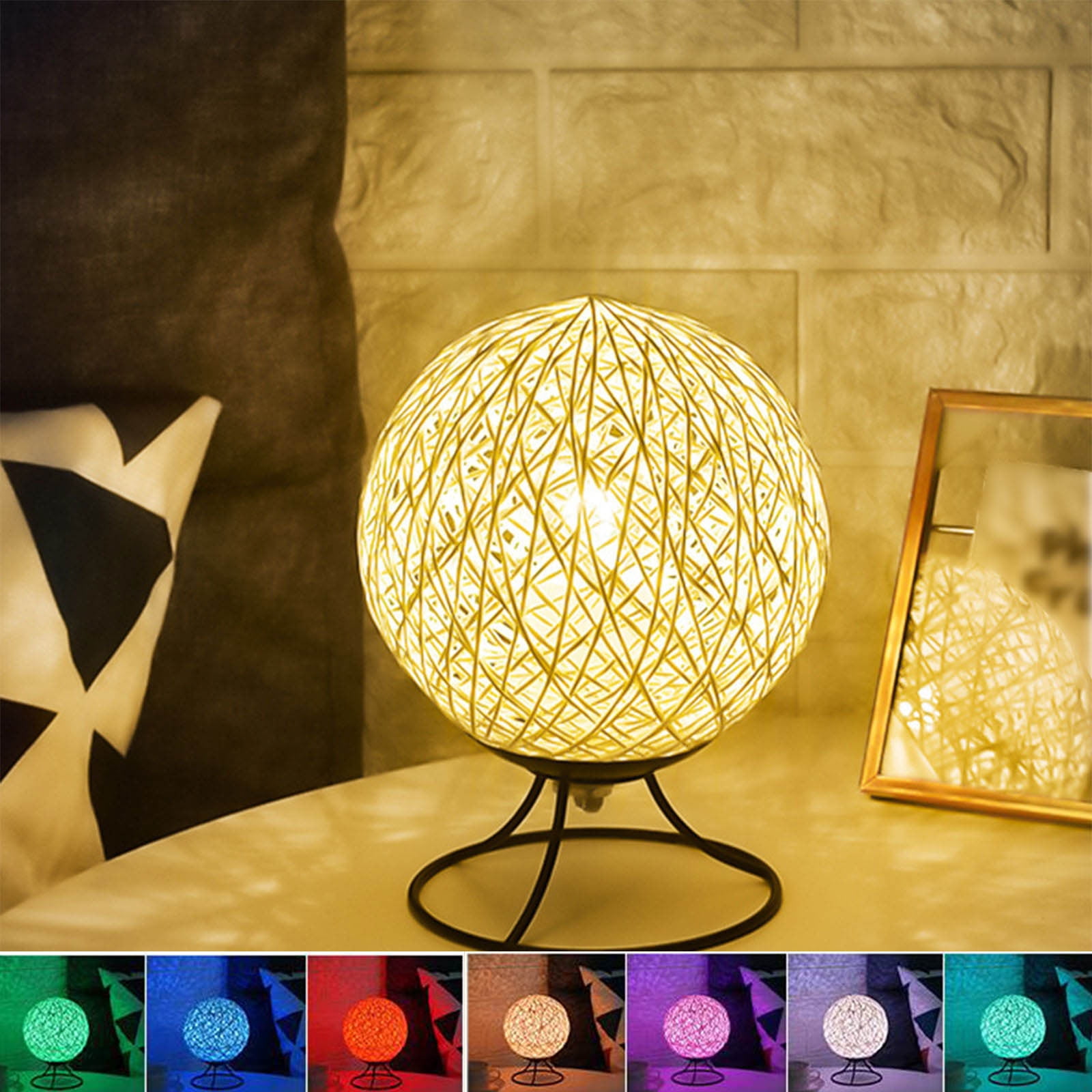 LED Cane Ball Table Lamp | Spherical Rattan Weave Night Light ...