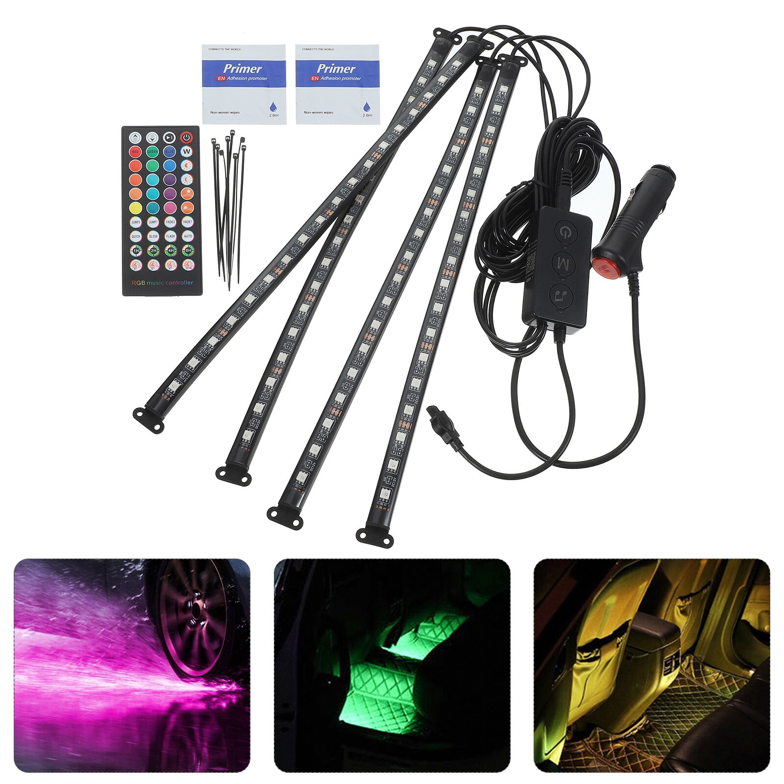 LED Car Interior USB Light Strip, w/Wireless Remote and APP Control,4 ...