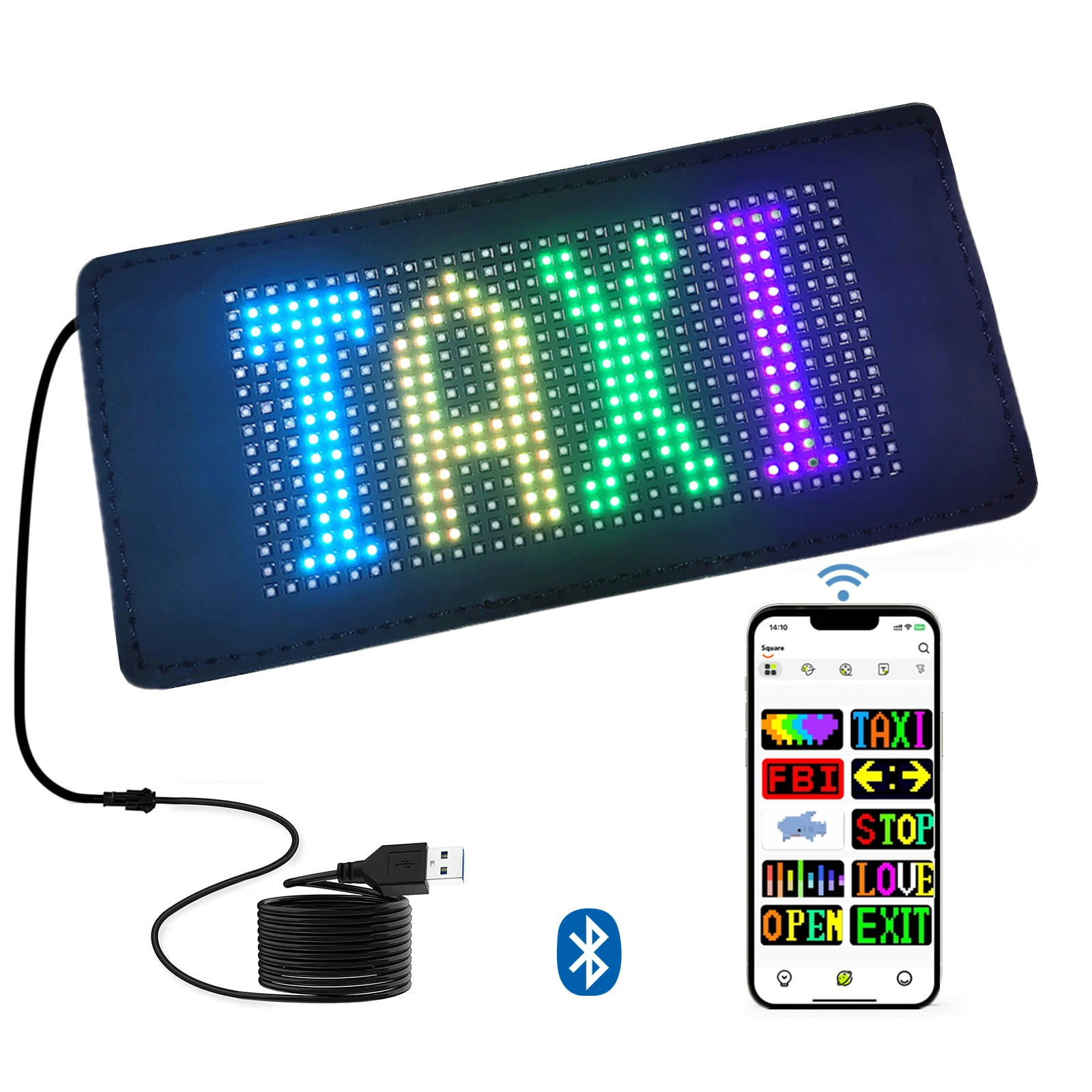 LED Car Sign,26.4''x4.8''Flexible LED Matrix Panel USB 5V Bluetooth ...