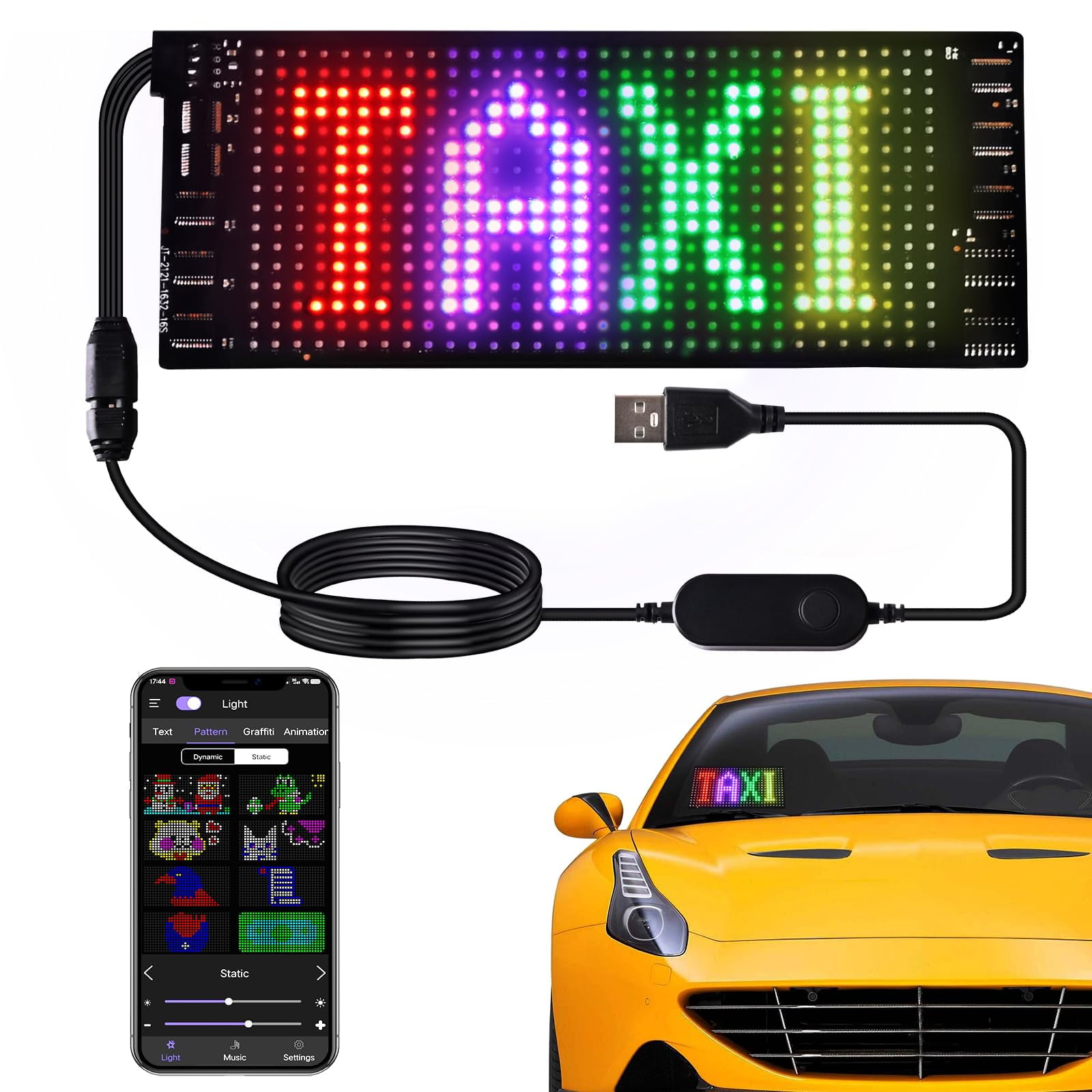 LED Car Sign,Open Sign,Programmable Flexible LED Matrix Panel USB 5V ...
