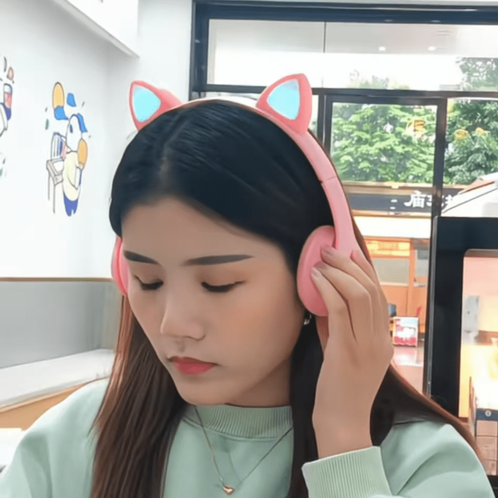 LED Cat Ear Bluetooth Headphones Wireless Over-Ear Hook with Stylish Lights for Music & Calls ...