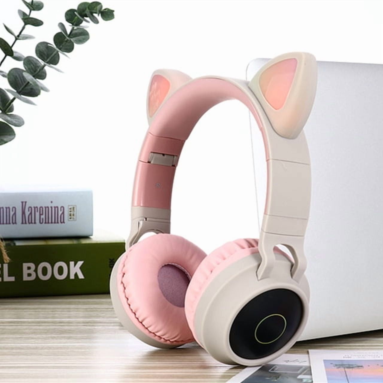 LED Cat Ear Headphones Noise Cancelling Bluetooth 5.0 Adults and Kids ...