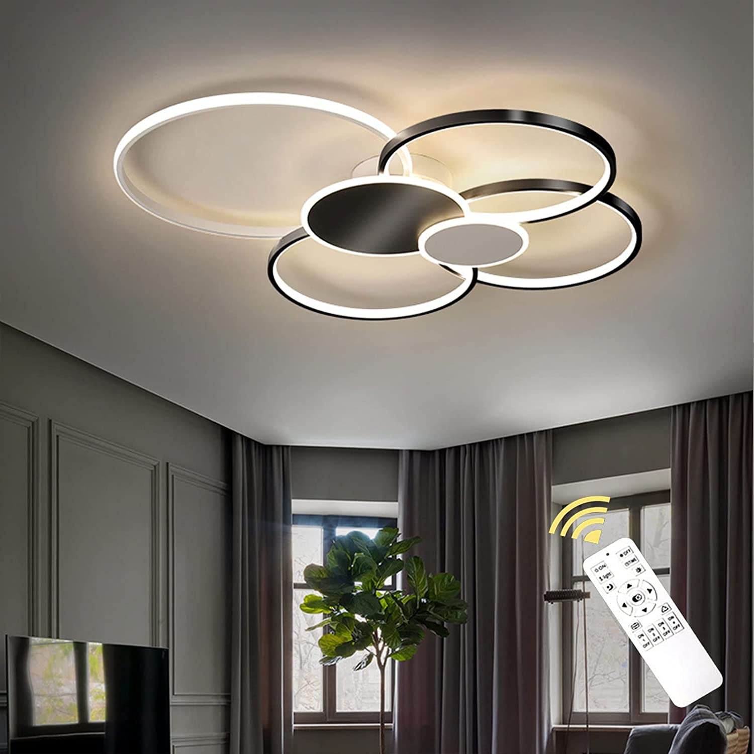 Black LED Dimmable Ceiling Light, Flush Mount 3000K-6000K with Remote ...