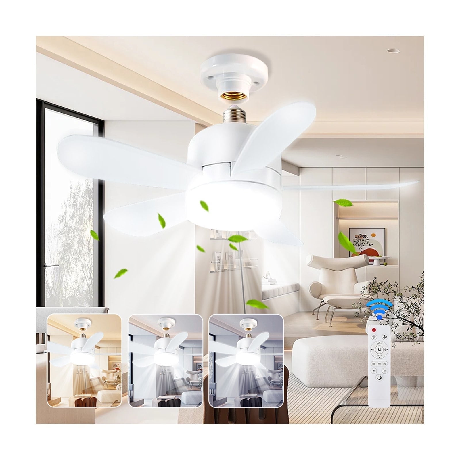 LED Ceiling Fan with Light E26 Socket Fan Light Remote Control Dimmable ...