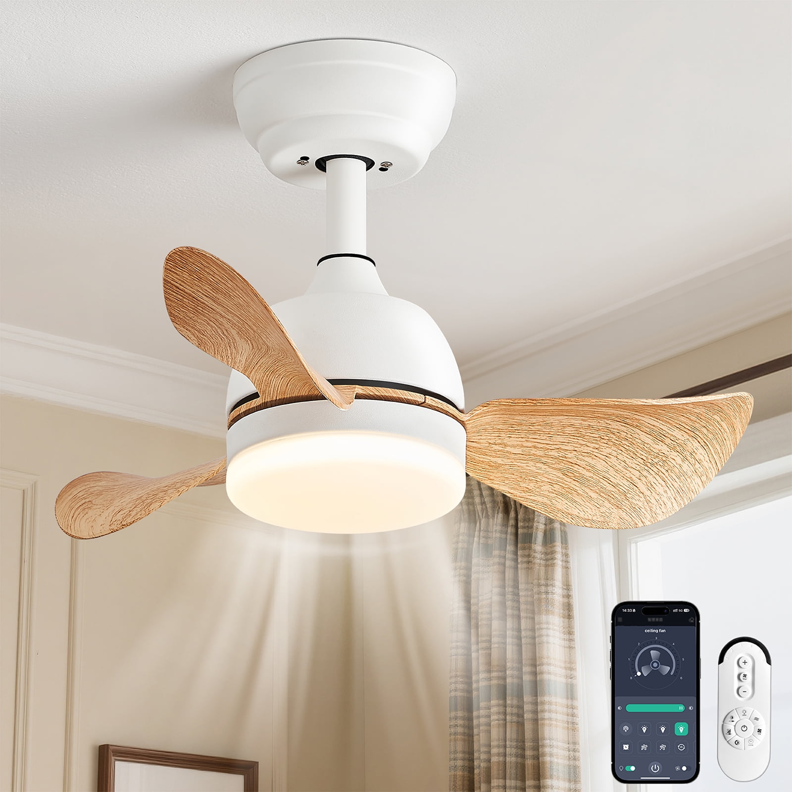 Ceiling Fan with Light, 22" Modern Ceiling Fan Flush Mount - 6 Speed ...