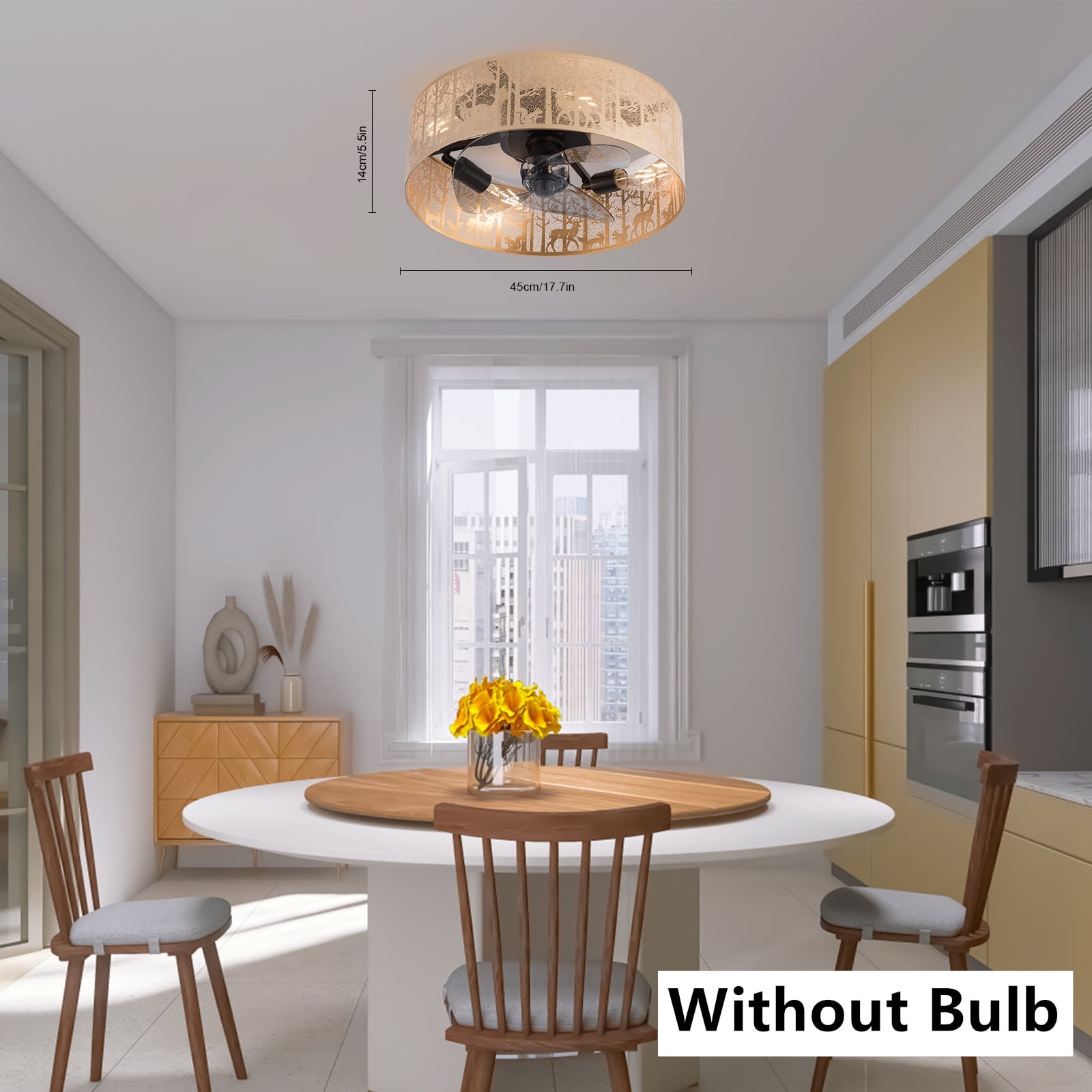 LED Ceiling Fan Light Without Bulb Flush Mount 3 Speed Gears Chandelier ...