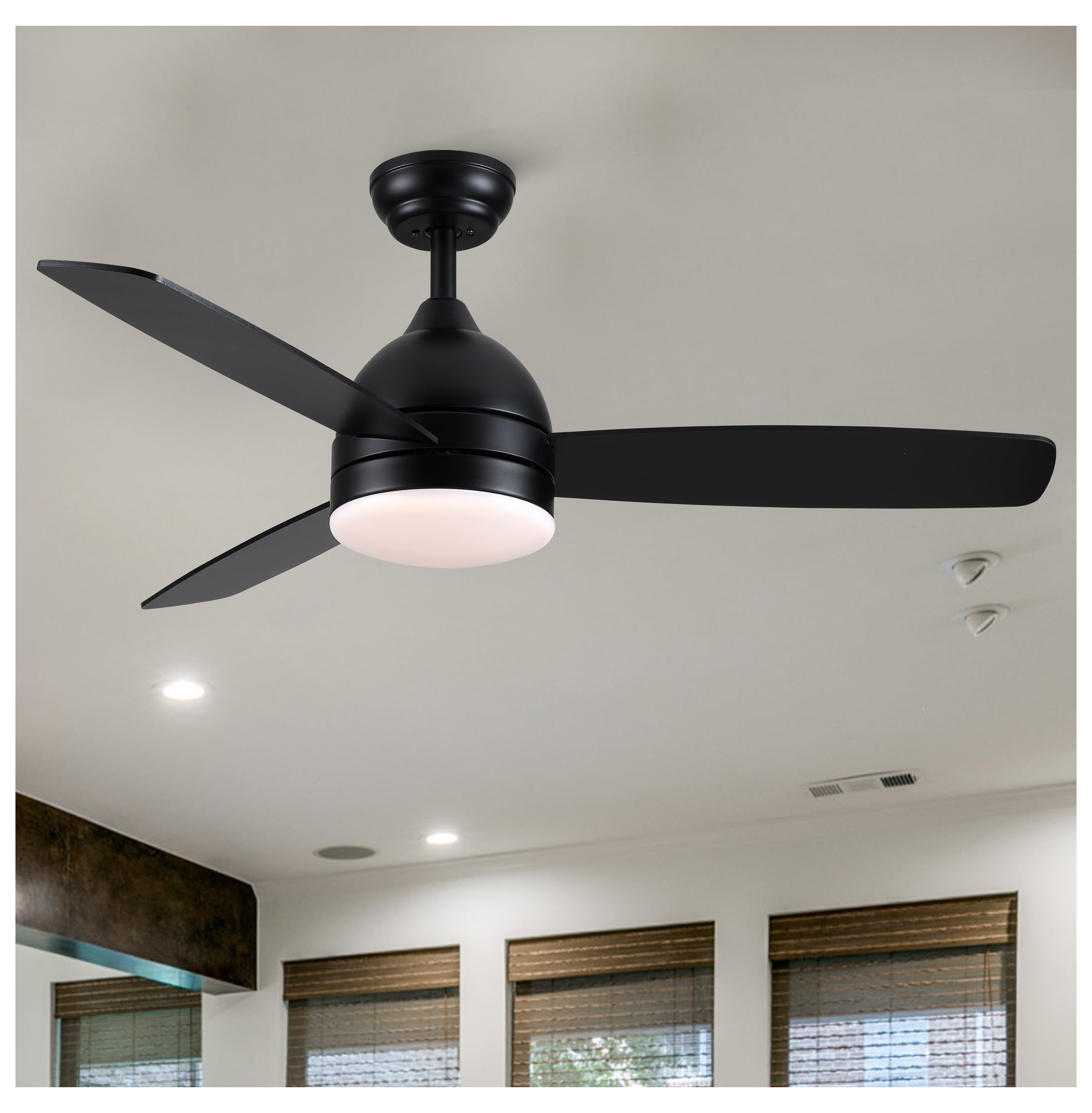 LED Ceiling Fan with Remote, 52 Inch Black Fan with Light, Reversible Motor & Plywood Blades ...