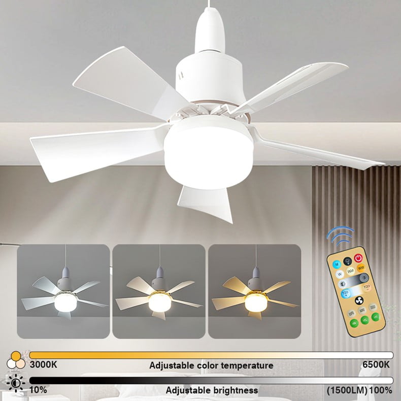 LED Ceiling Fan With Light E27 Socket Remote Control Dimmable 30W ...