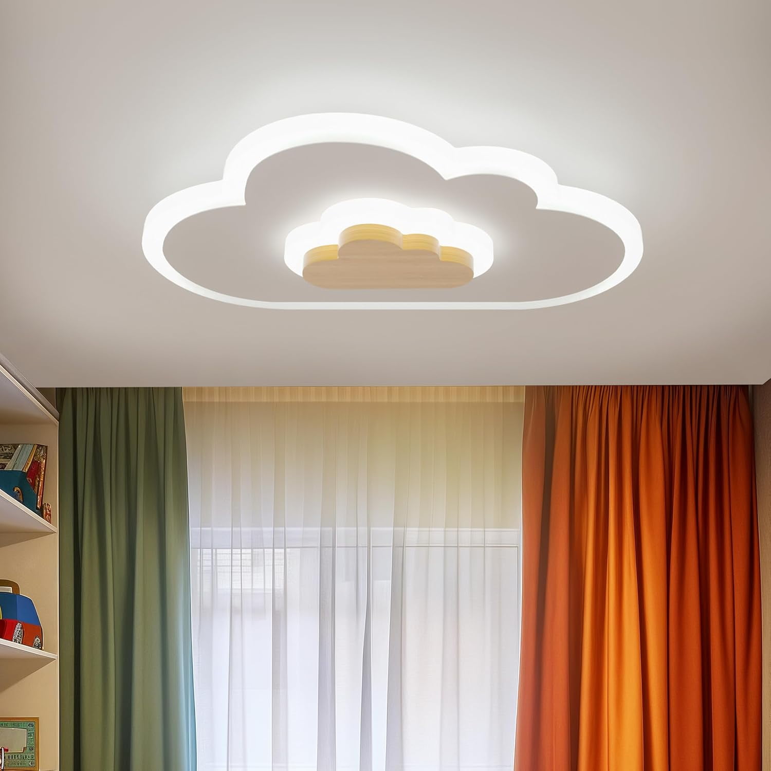 LED Ceiling Light 26W Wood Cloud Cartoon Kids Ceiling Light 19.68in ...