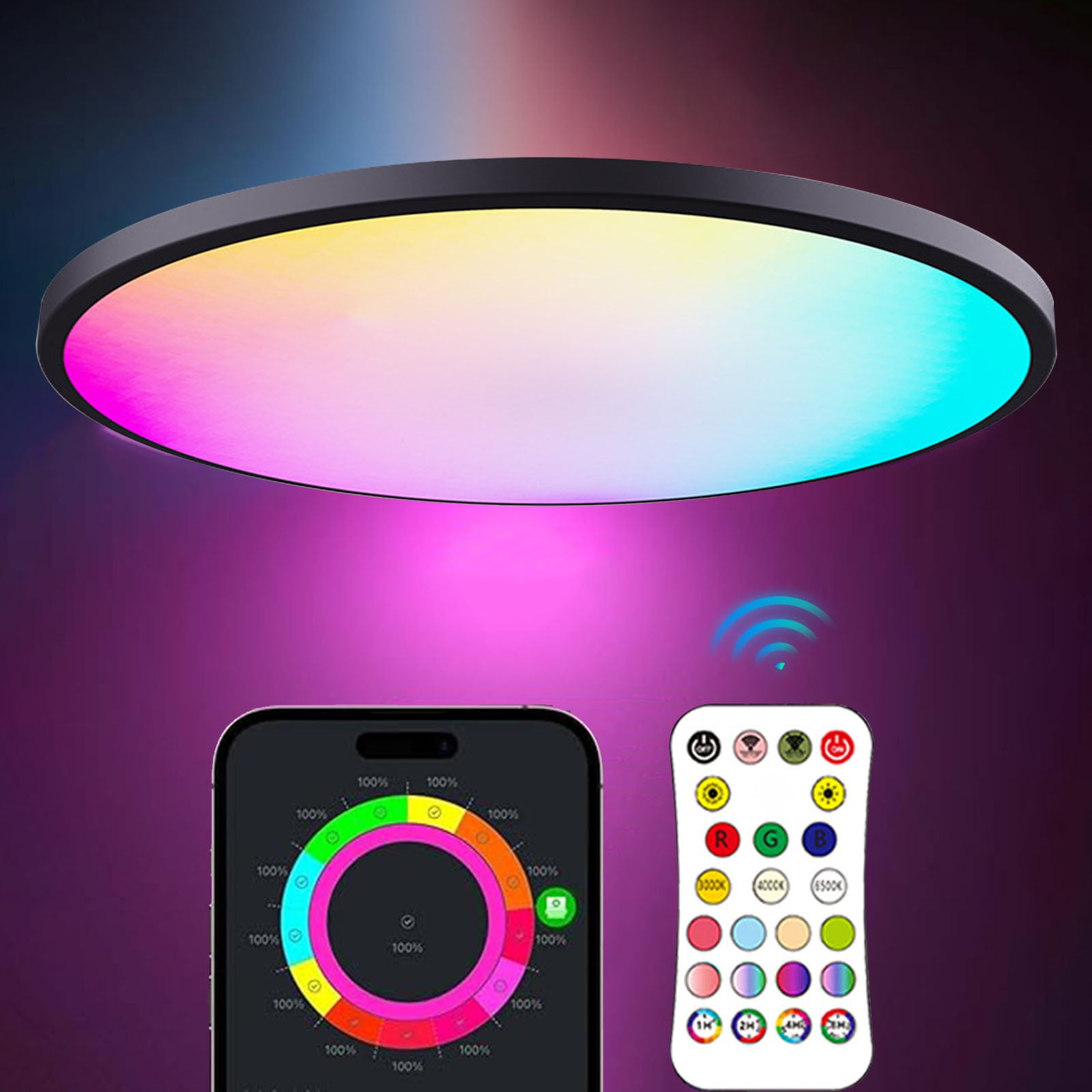 LED Ceiling Light Fixture 2400LM, Mountable Full Color Dimmable Light ...