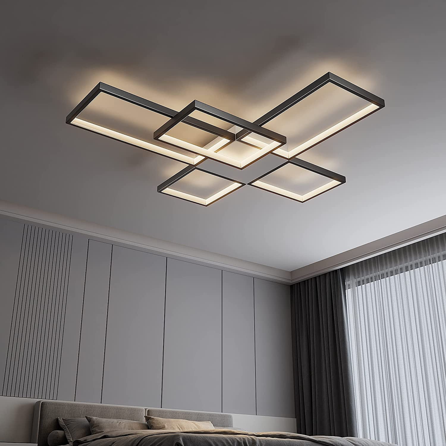 LED Ceiling Light Fixture,92W Modern Flush Mount Ceiling Light,Black ...