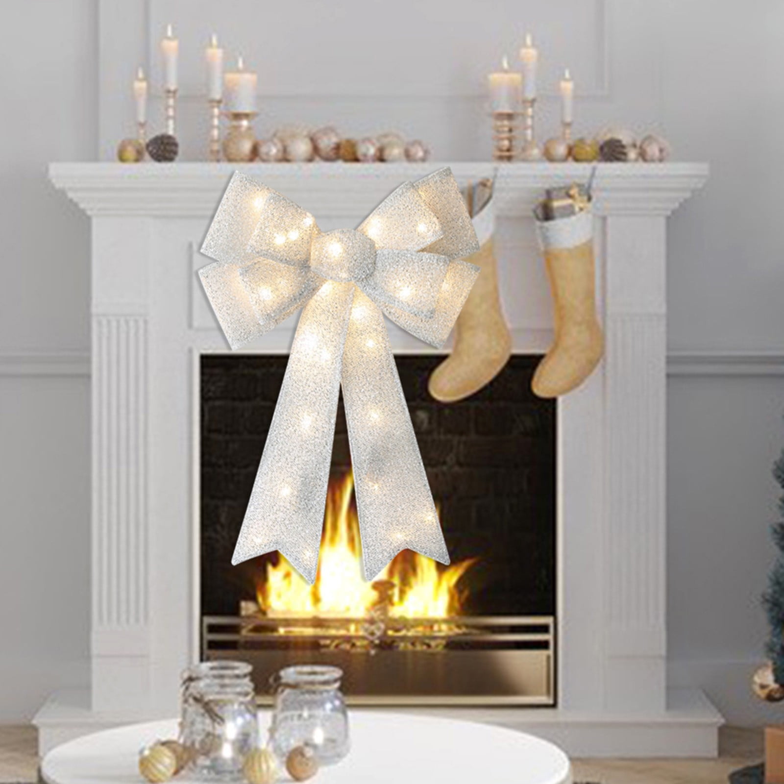 LED Christmas Bows with Lights-Large Outdoor Glitter Bows for Wreath ...