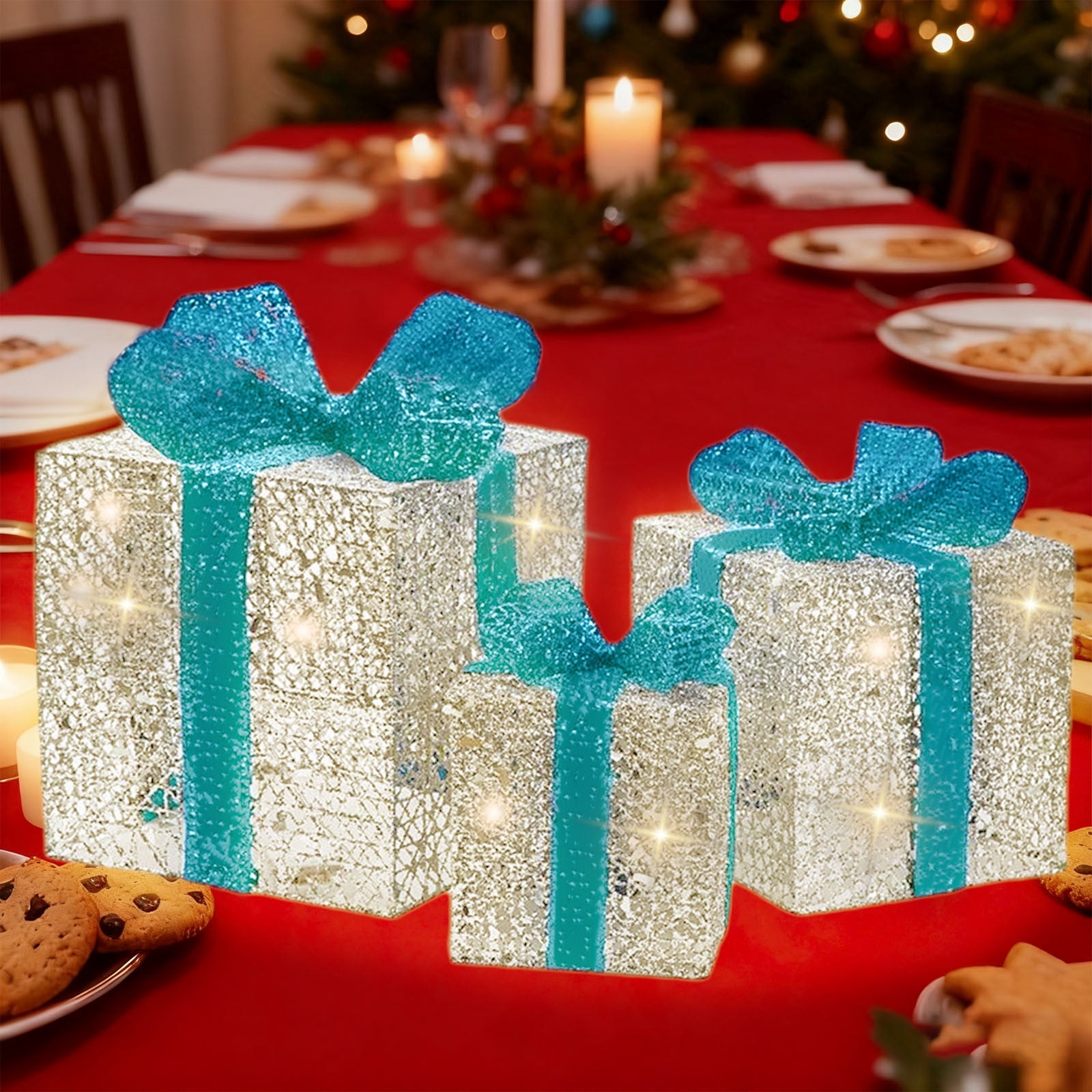 ‌LED Christmas Decorations Set Of 5 Metal Light Up Gift Boxes Outdoor ...