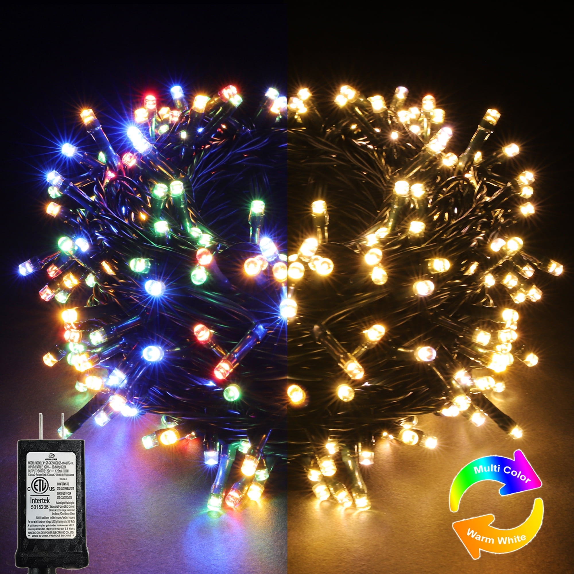 Walmart LED Lights, 42ft 100 LEDs, Warm White & Multicolor, Timer, for ...