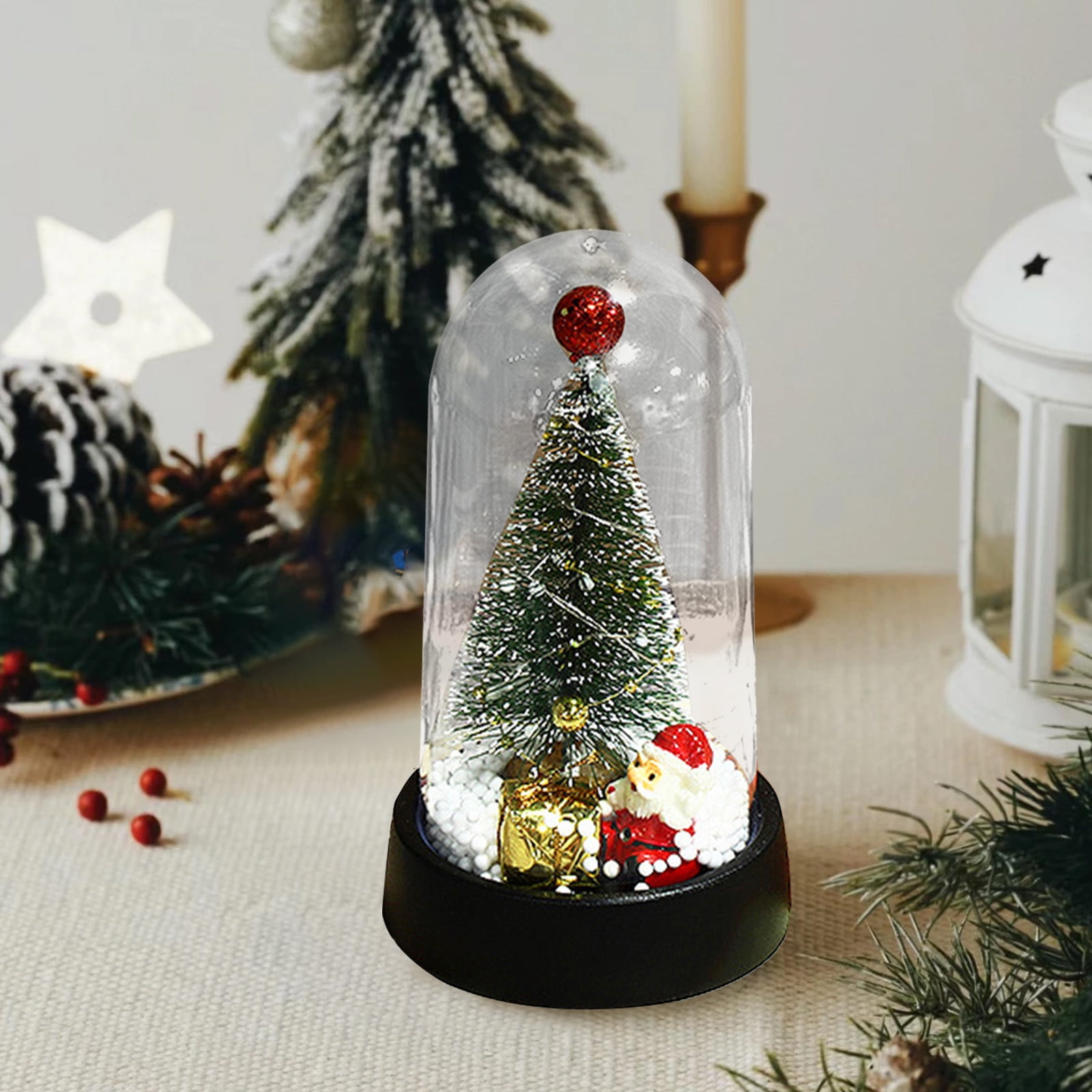 LED Christmas Tree Cloche Glass Dome 6" Snowman Display Decorative Bell ...
