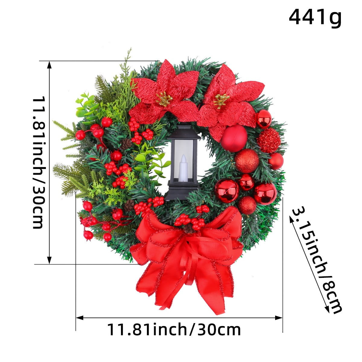 LED Christmas Wreath with Red Bow,Holiday Door & Window Decoration for ...