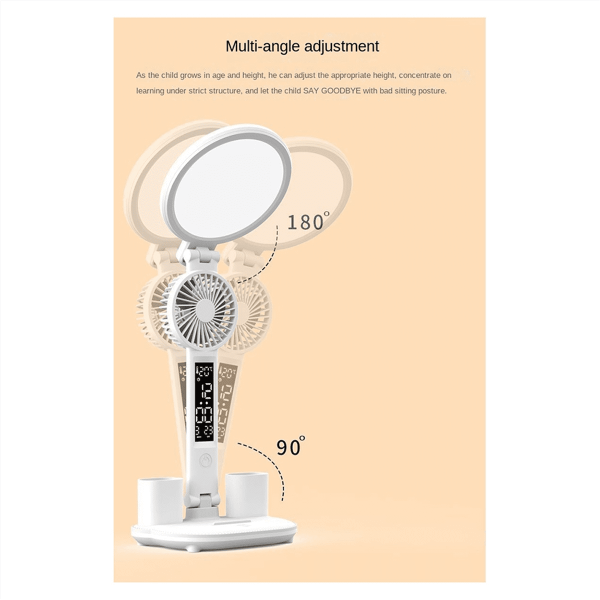 LED Clock Table Lamp USB Chargeable Dimmable Desk Lamp 4960 Mah Fan ...