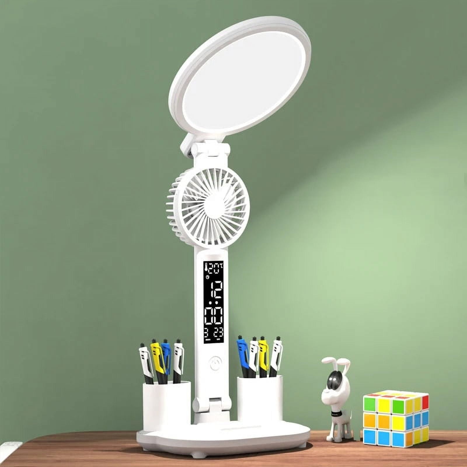 LED Clock Table Lamp USB Chargeable Dimmable Desk Lamp Plug-in LED Fan ...