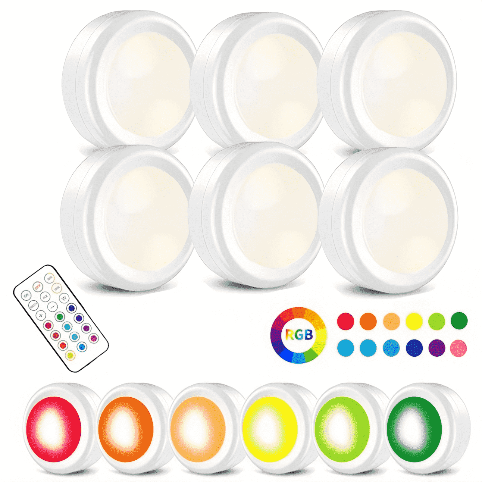 6 Pack LED Puck Lights with Remote, Battery Operated Under Cabinet ...