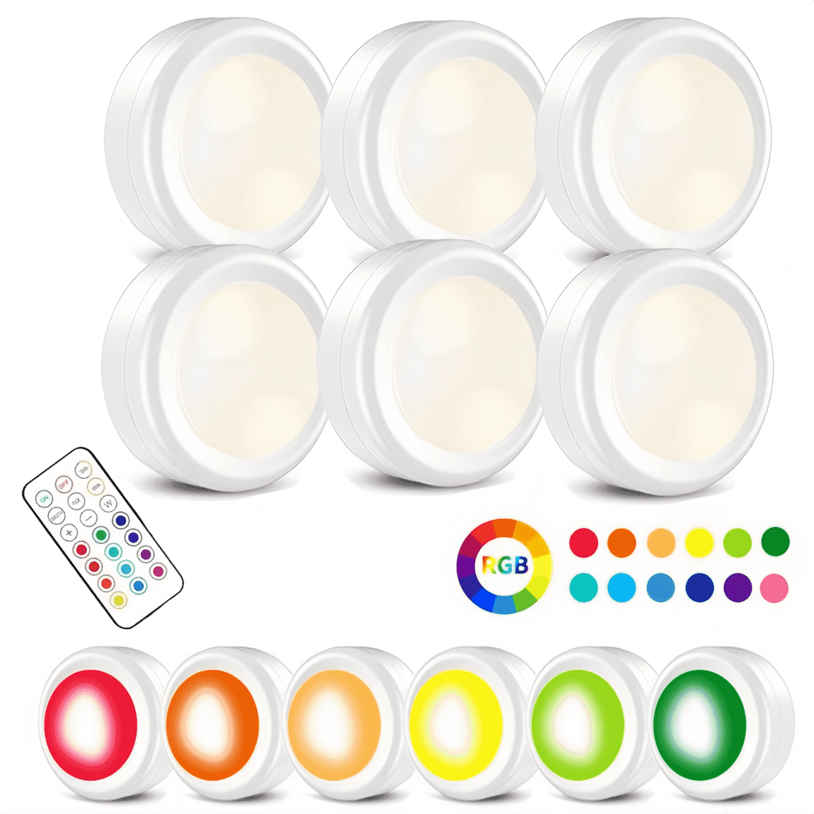 6 Pack 13 Colors Puck Lights,4 Dynamic Modes LED Puck Lights,Remote ...