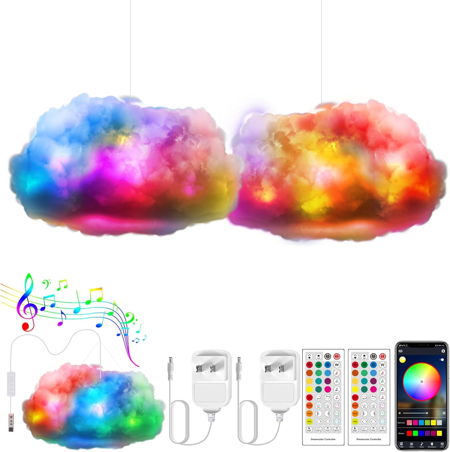 LED Cloud Light,2pcs RGB Cloud Lights with IC Remote Control and APP ...