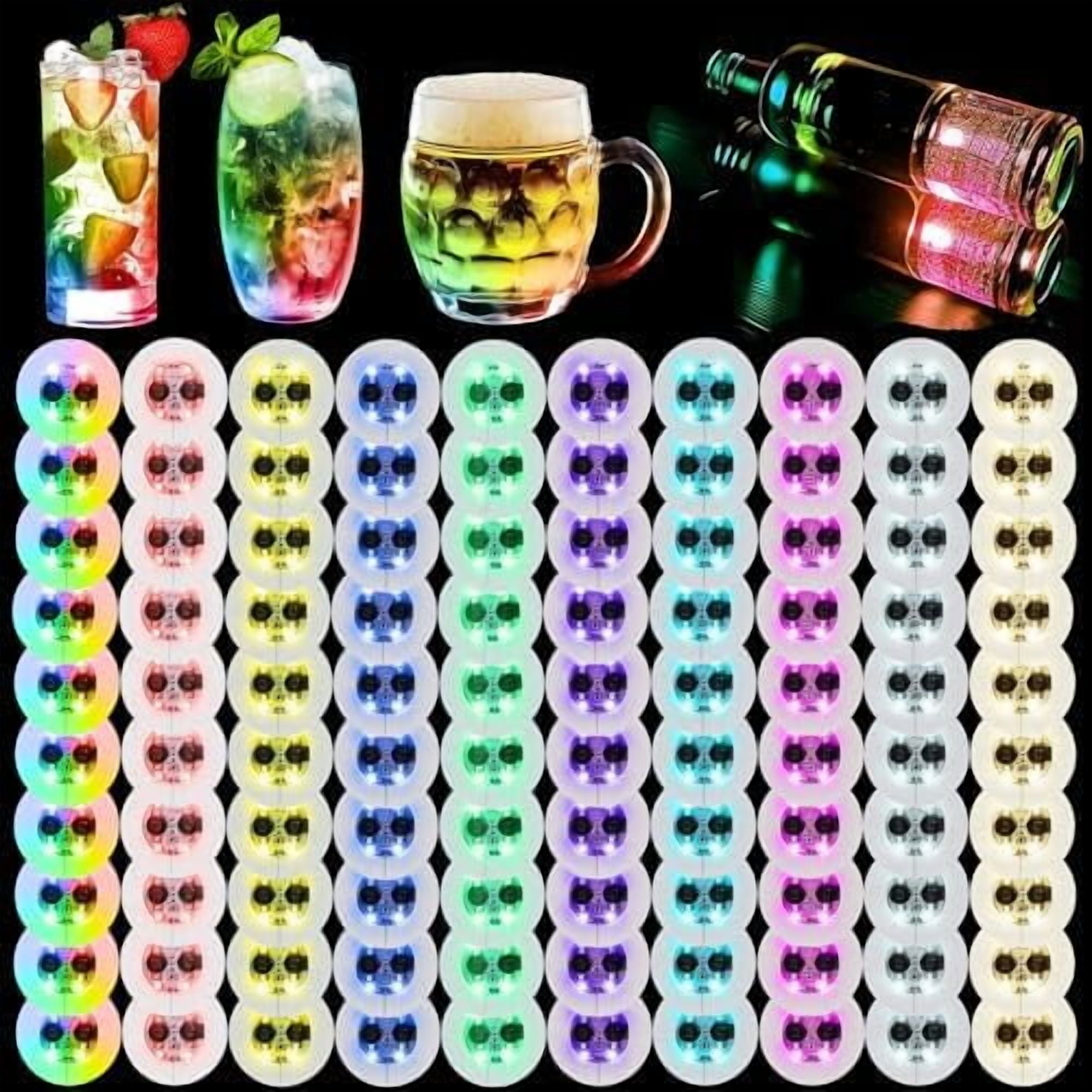 LED Coaster, 100 Pack Light Up Coasters for Drinks,10 Colors Led Bar ...