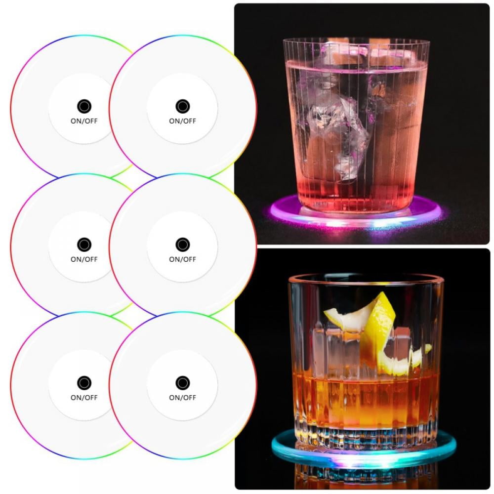 LED Coaster, RGB 3 Pack Light Up Coasters for Drinks,Bottle Lights for ...
