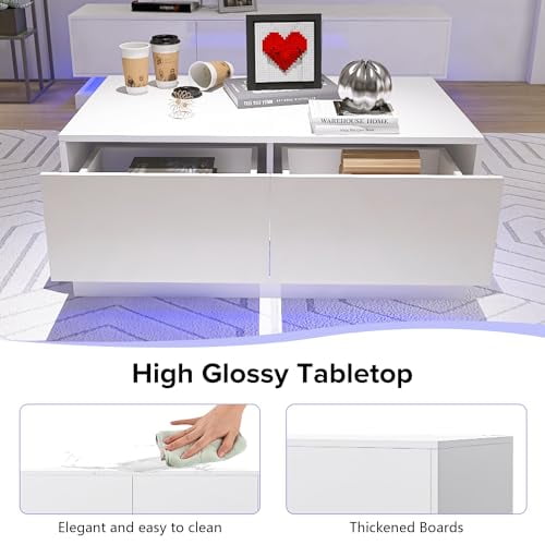 LED Coffee Table, LED Coffee Tables for Living Room, High Gloss Coffee ...