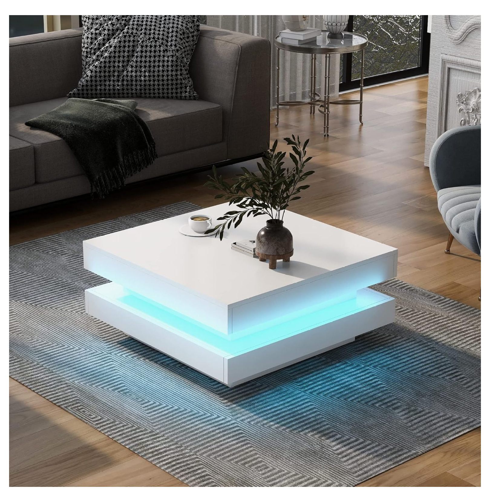LED Coffee Table for Living Room, 2-Tier Modern Middle Center Table ...