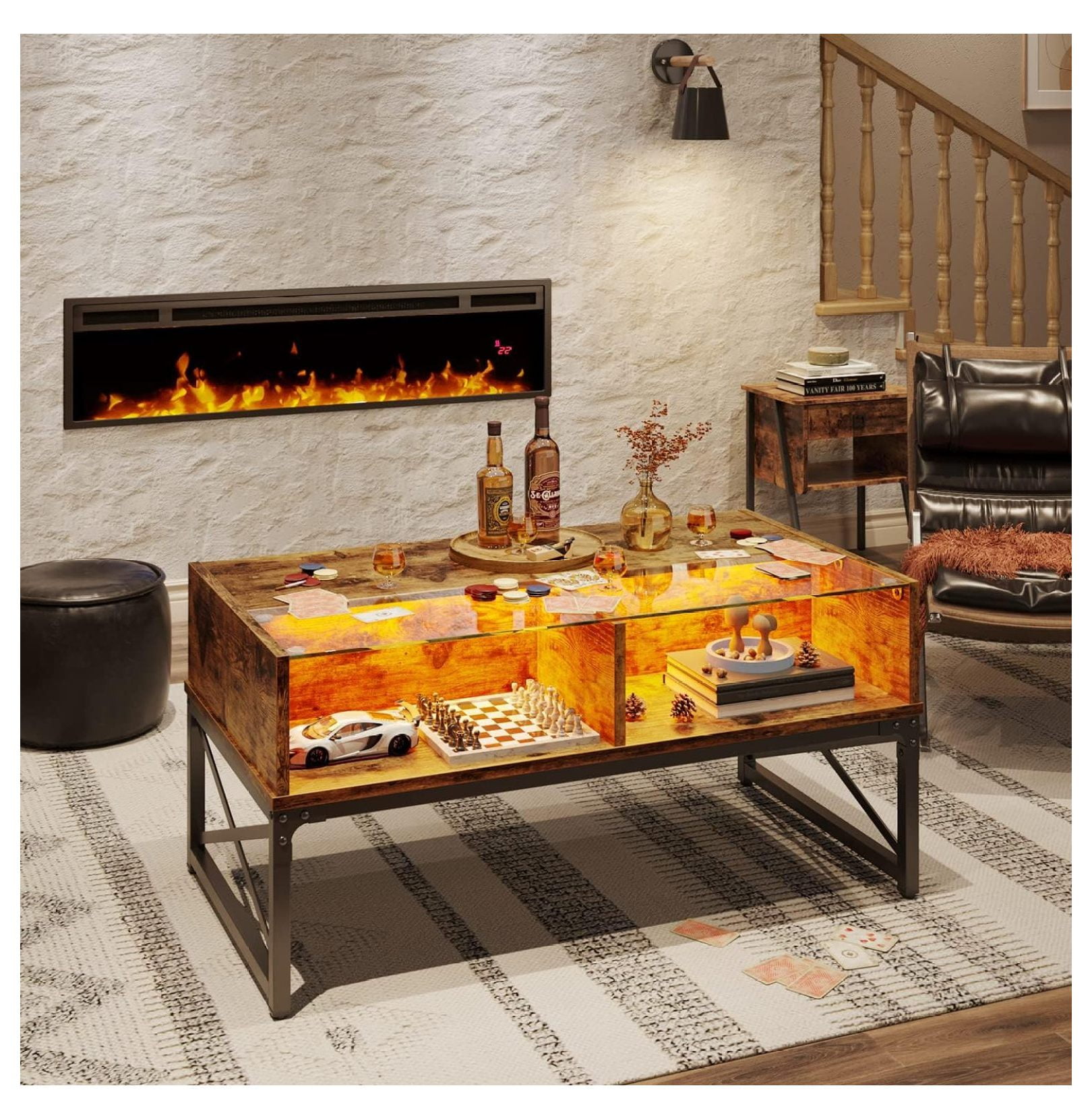 LED Coffee Table for Living Room, 42 Inch Wood Center Table, Smart ...