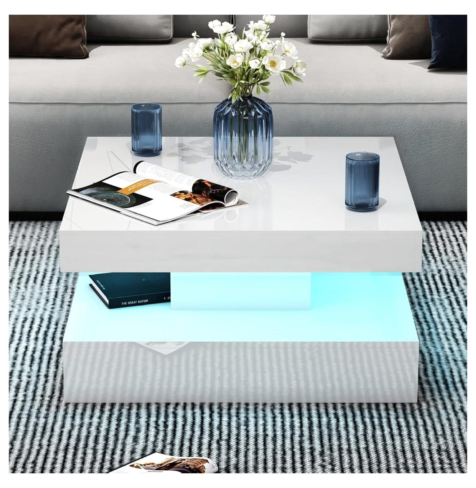 LED Coffee Table for Living Room with Light 31inch Tall Square High ...