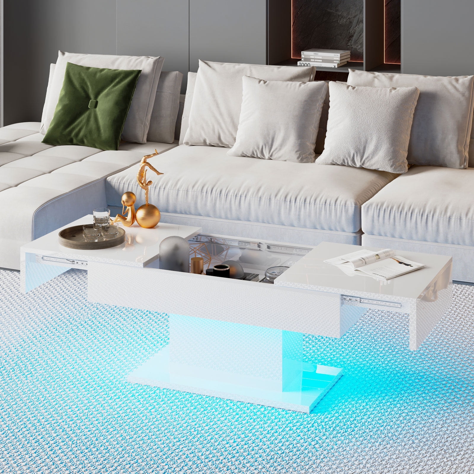 Hironpal Modern Storage MDF Coffee Tables with 16 Colors LED Lights ...