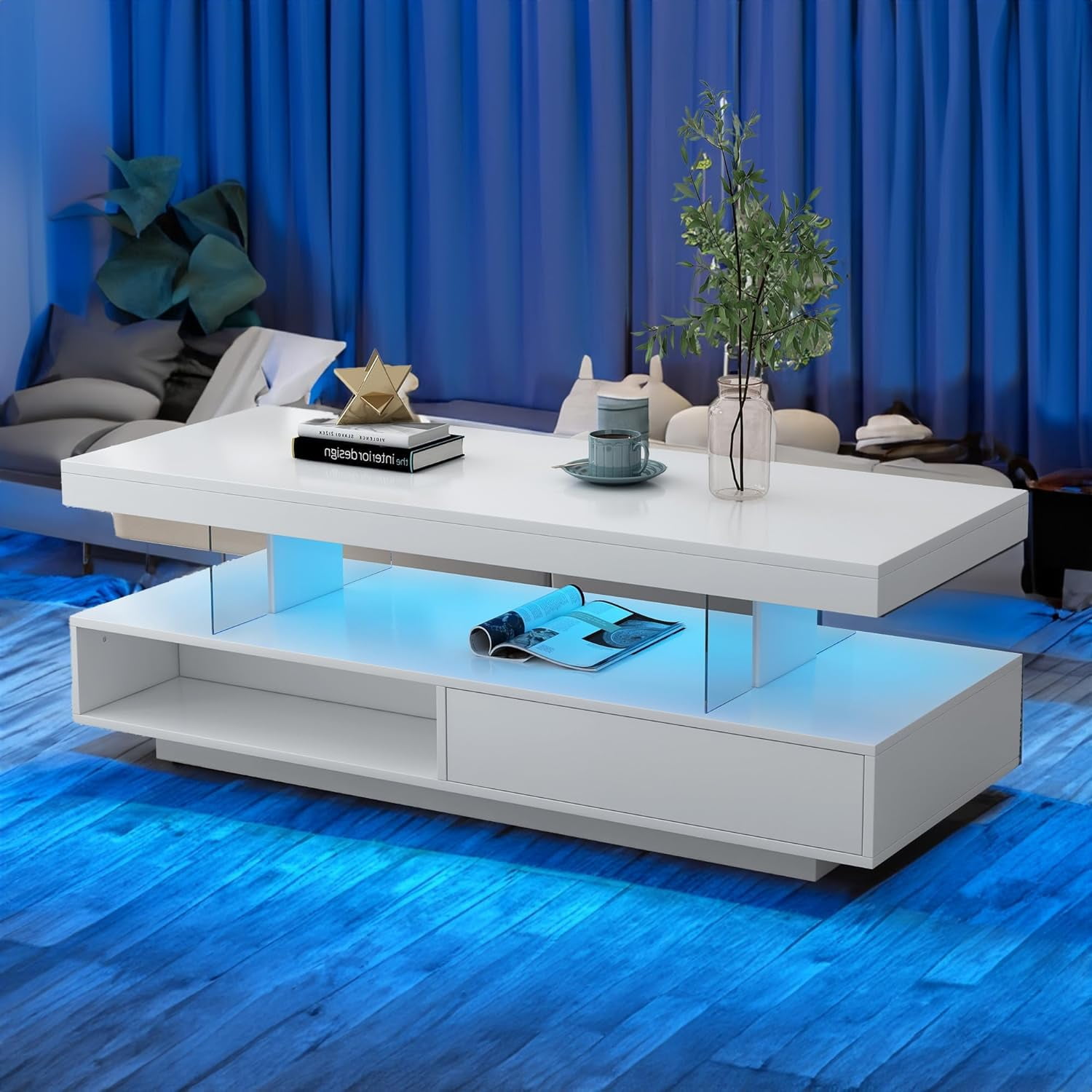 LED Coffee Table with Storage, LED Coffee Tables for Living Room, High ...
