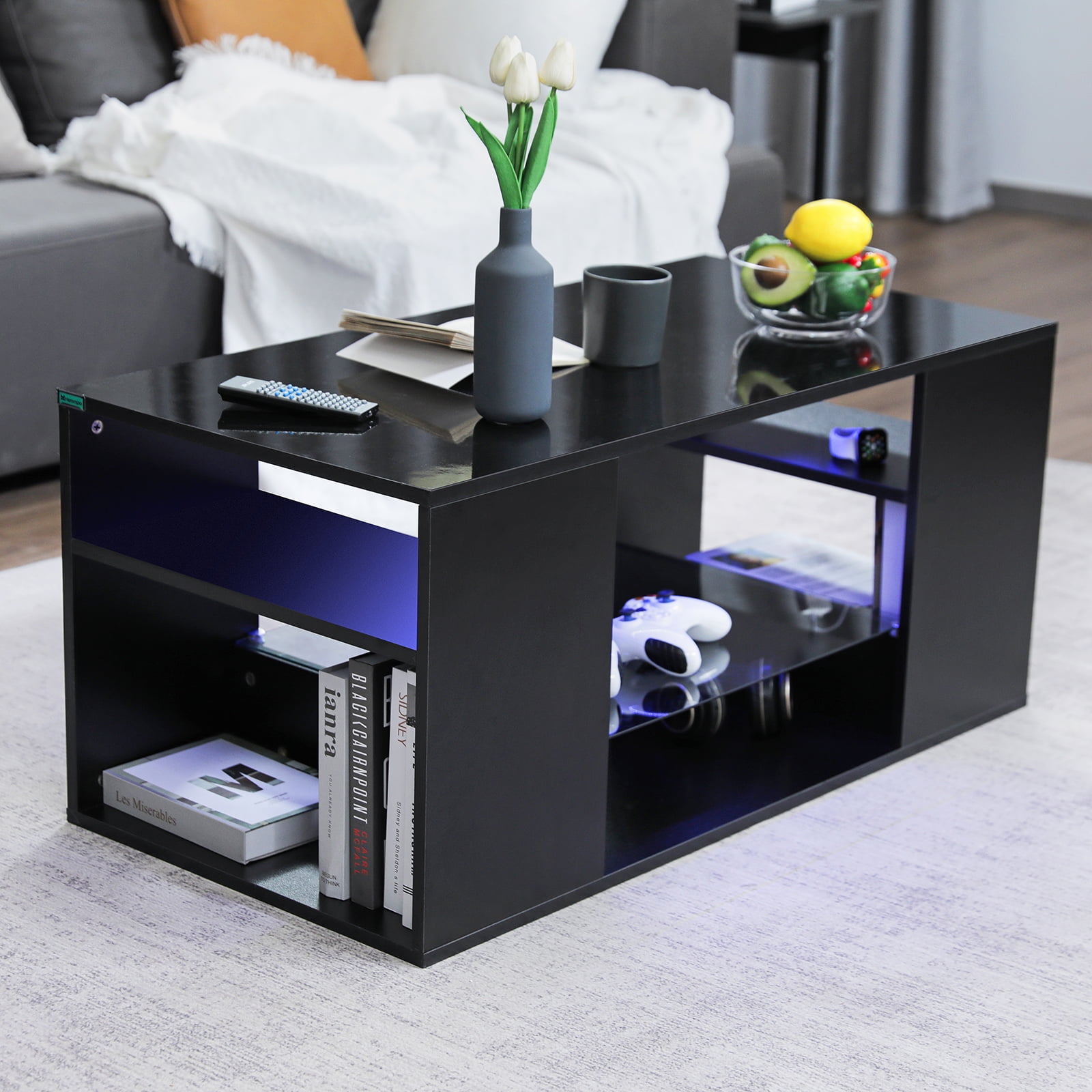HOMMPA Modern Storage Rectangle Particle Board Coffee Table with Remote ...
