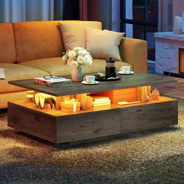 LED Coffee Table with Storage, High Glossy LED Coffee Tables for Living ...