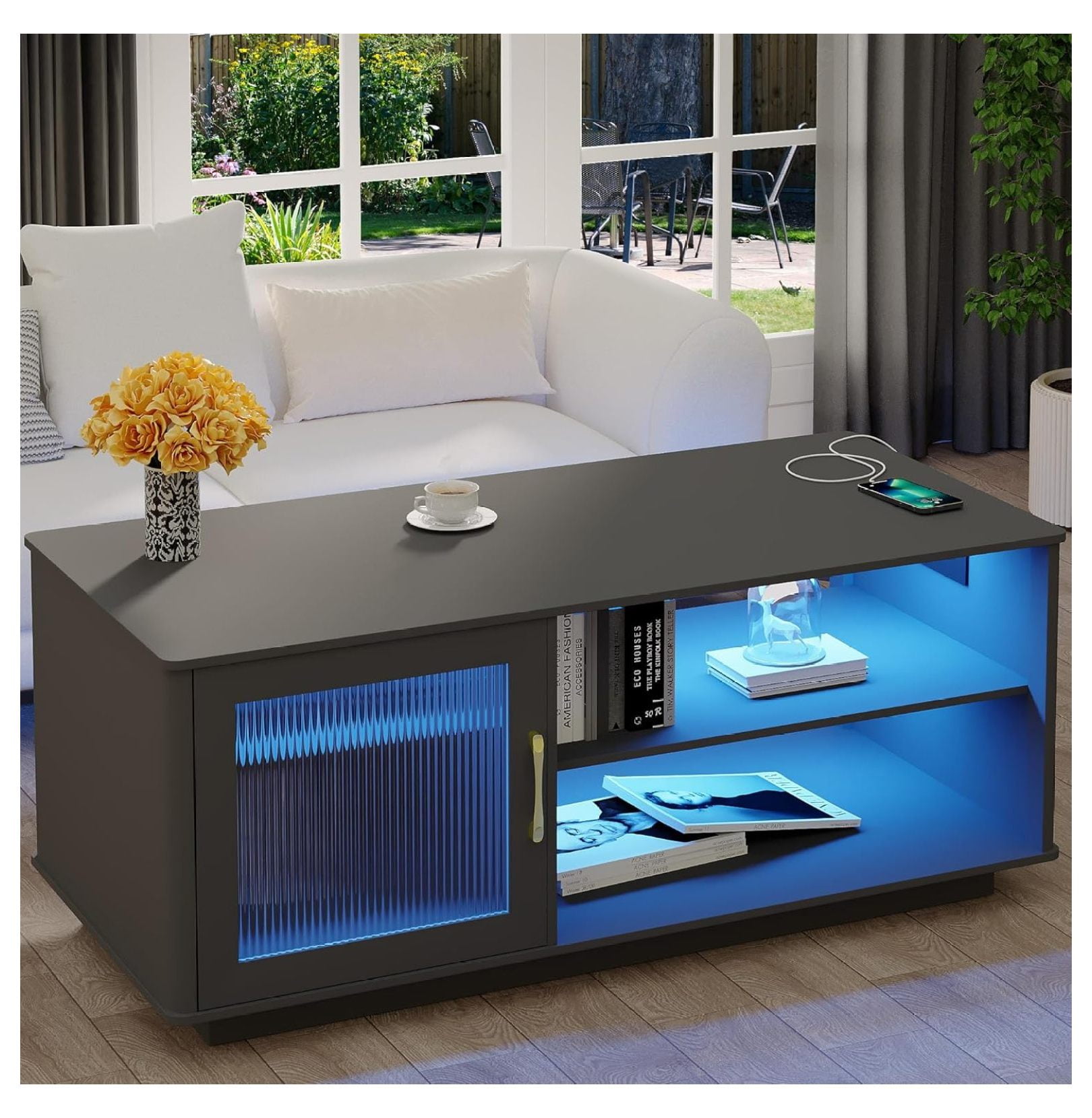 LED Coffee Tables for Living Room, Center Table with Storage and ...