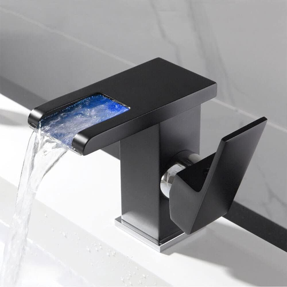 LED Color Waterfall Faucet Square Bathroom Basin Sink Faucet Deck Mount ...