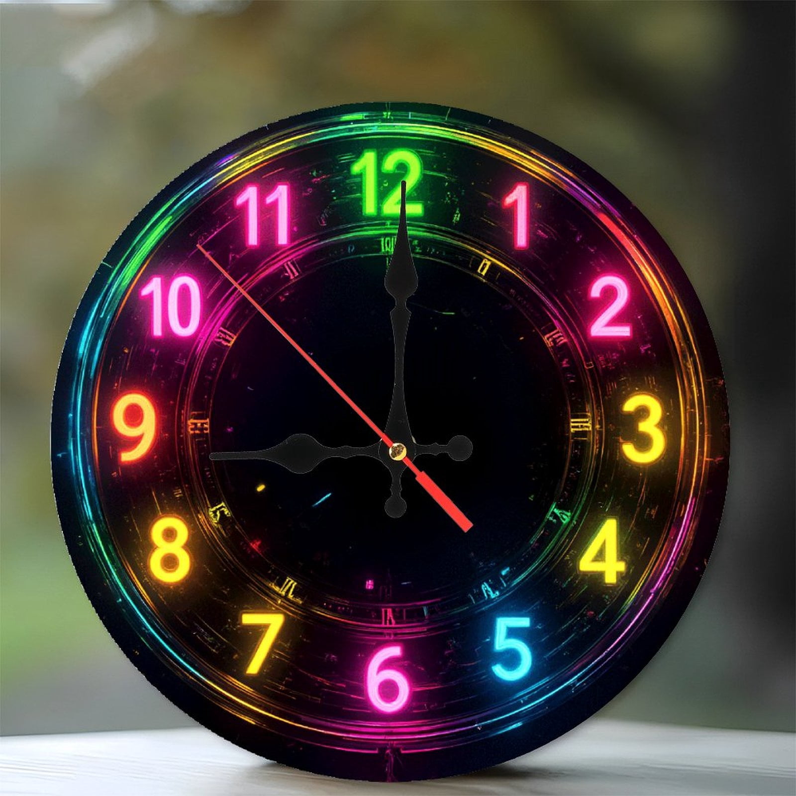 LED Colorful Neon Clock with Adjustable Brightness_2 10-Inch Silent ...