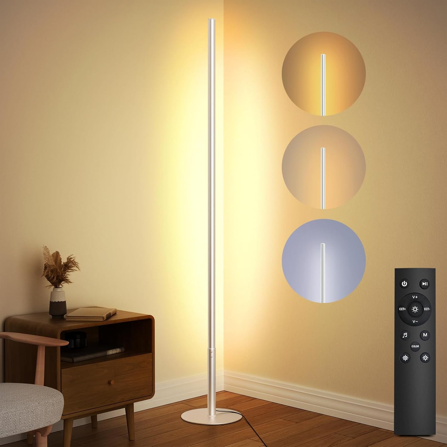 LED Corner Floor Lamp for Living Room, Minimalist Light with Remote ...