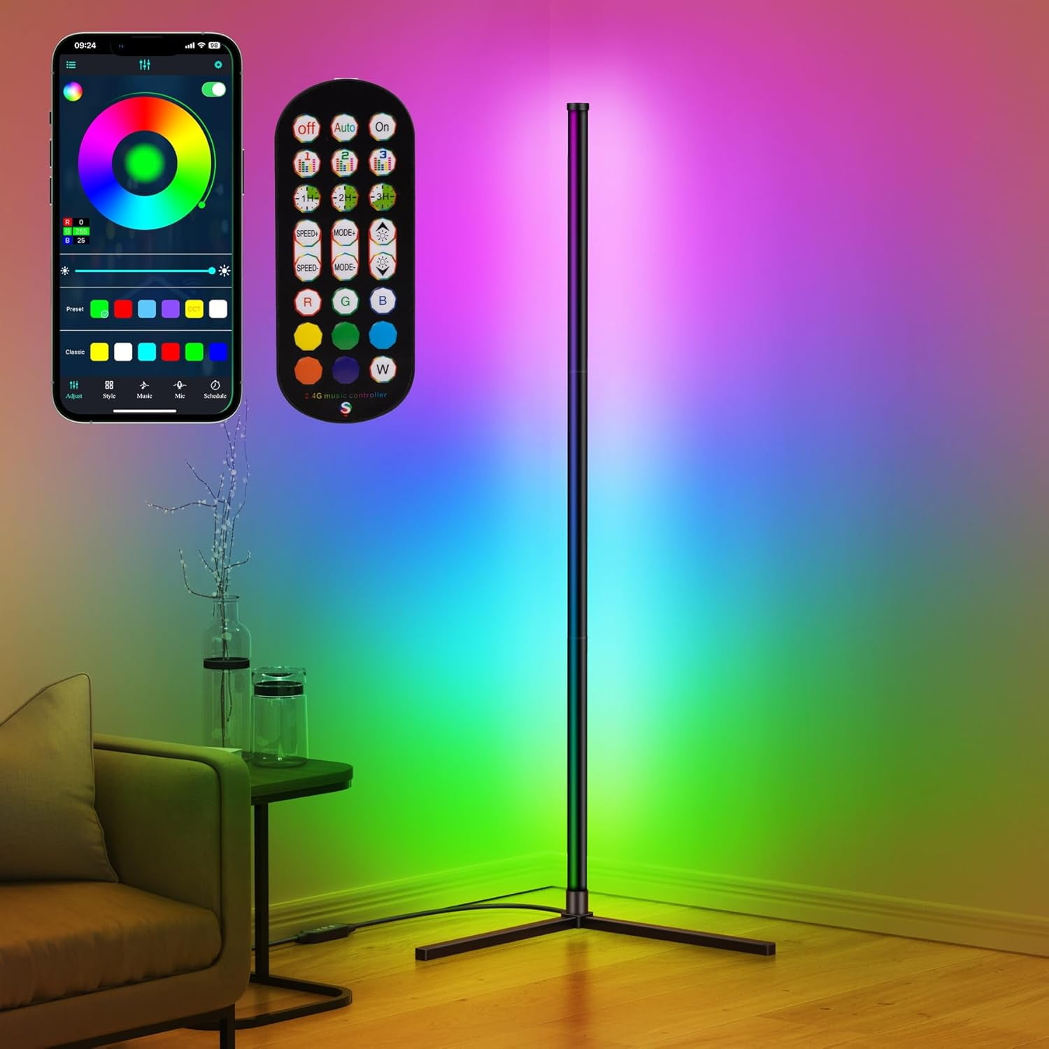 LED Corner Lamp, RGB Corner Floor Lamp with APP and Remote Control, 16 ...