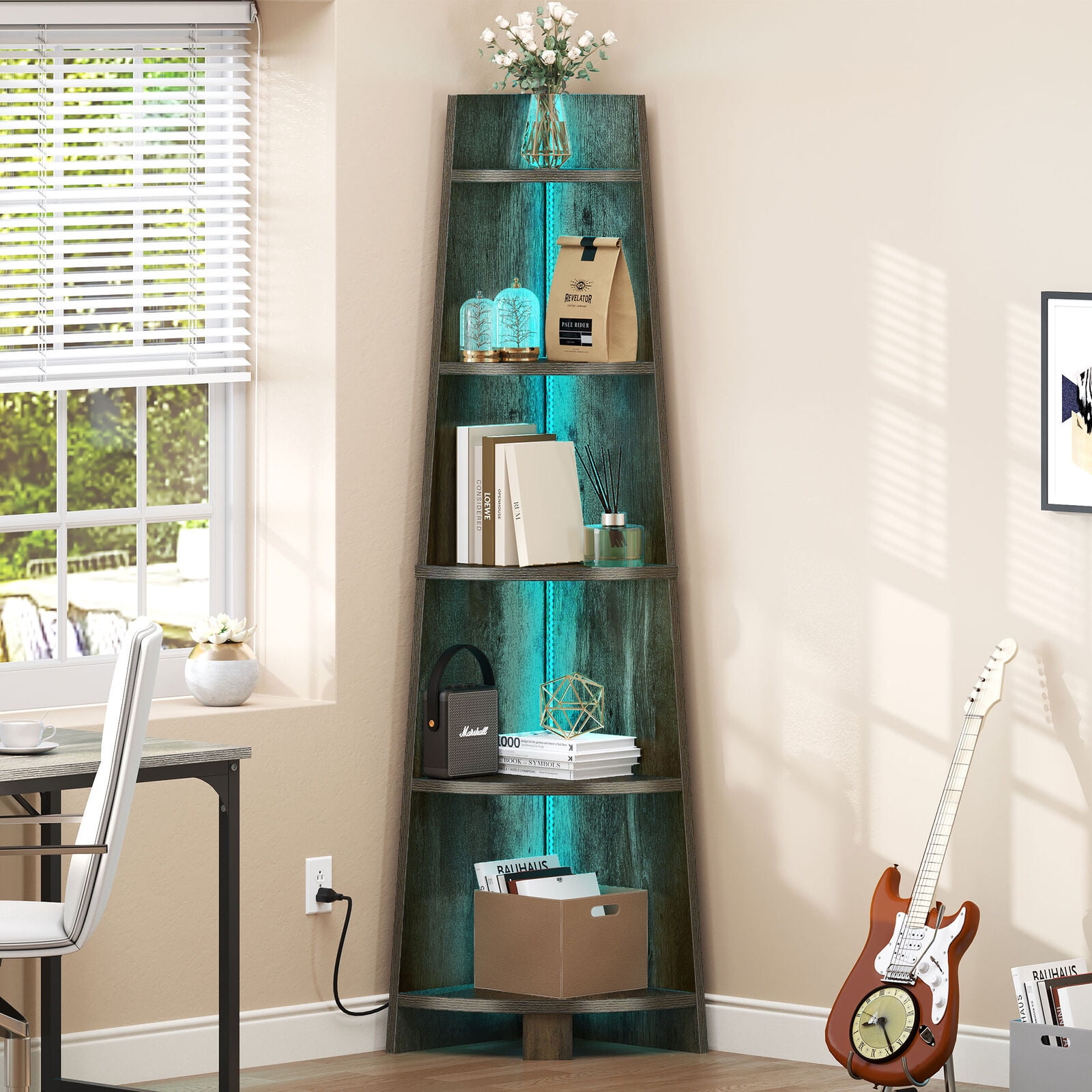 LED Corner Shelf Ladder Shelving Unit Bookcase Bookshelf Storage ...