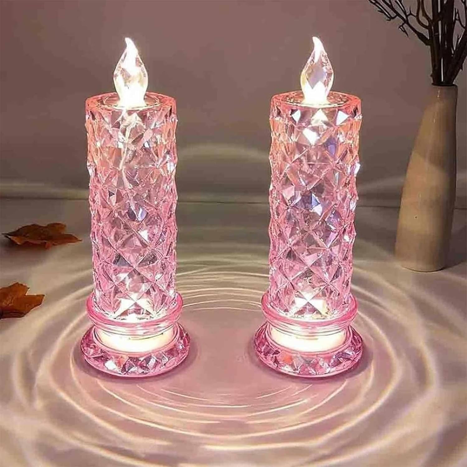 LED Crystal Candle Lights, Rose Shadow LED Flameless Candles, Safe ...