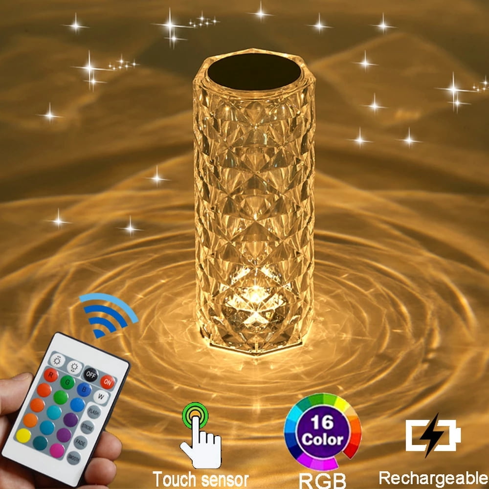 LED Crystal Table Lamp Rose Light Projector 3/16 Colors Touch ...