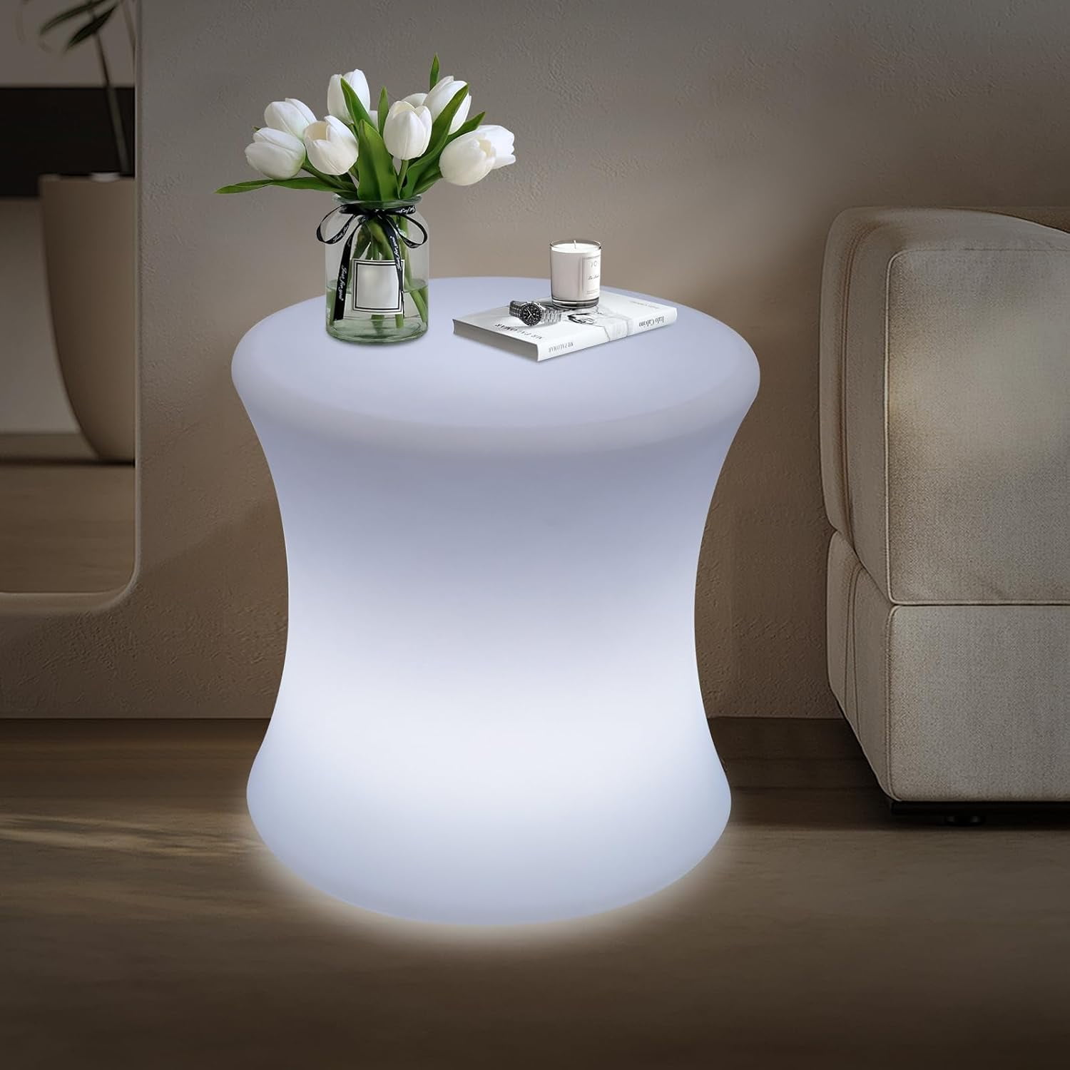 LED Cube Chair, 15.8in Drum-shaped Rechargeable LED Glow Chair Light w ...