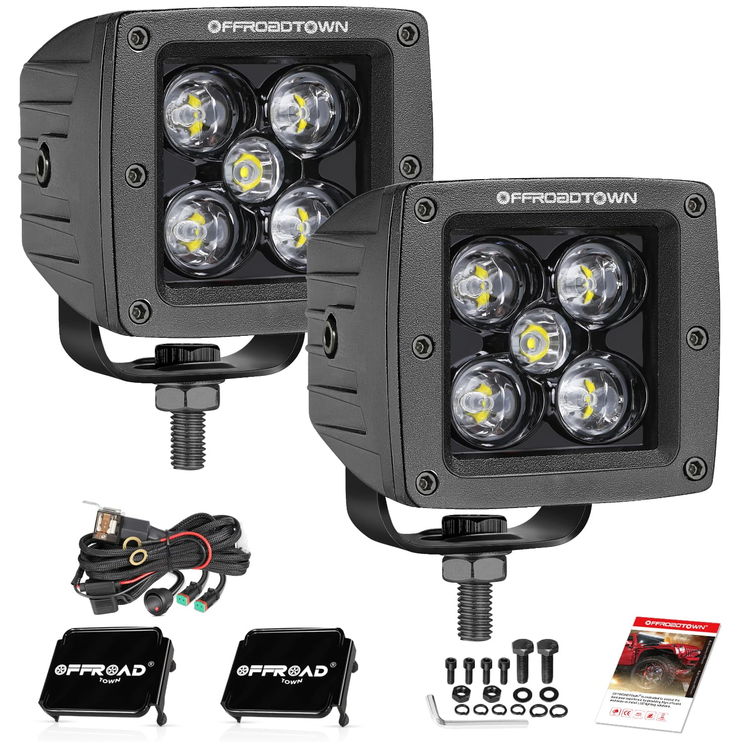 LED Cubes, OFFROADTOWN 2PCS SSF20 3 Inch 100W LED Pods with Wiring ...